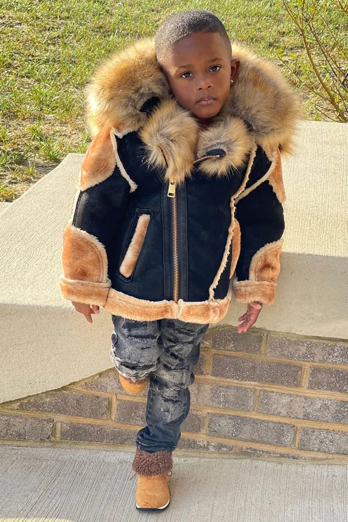 Jordan Craig Kids EL Jefe Shearling Moto Jacket (Black Coffee)