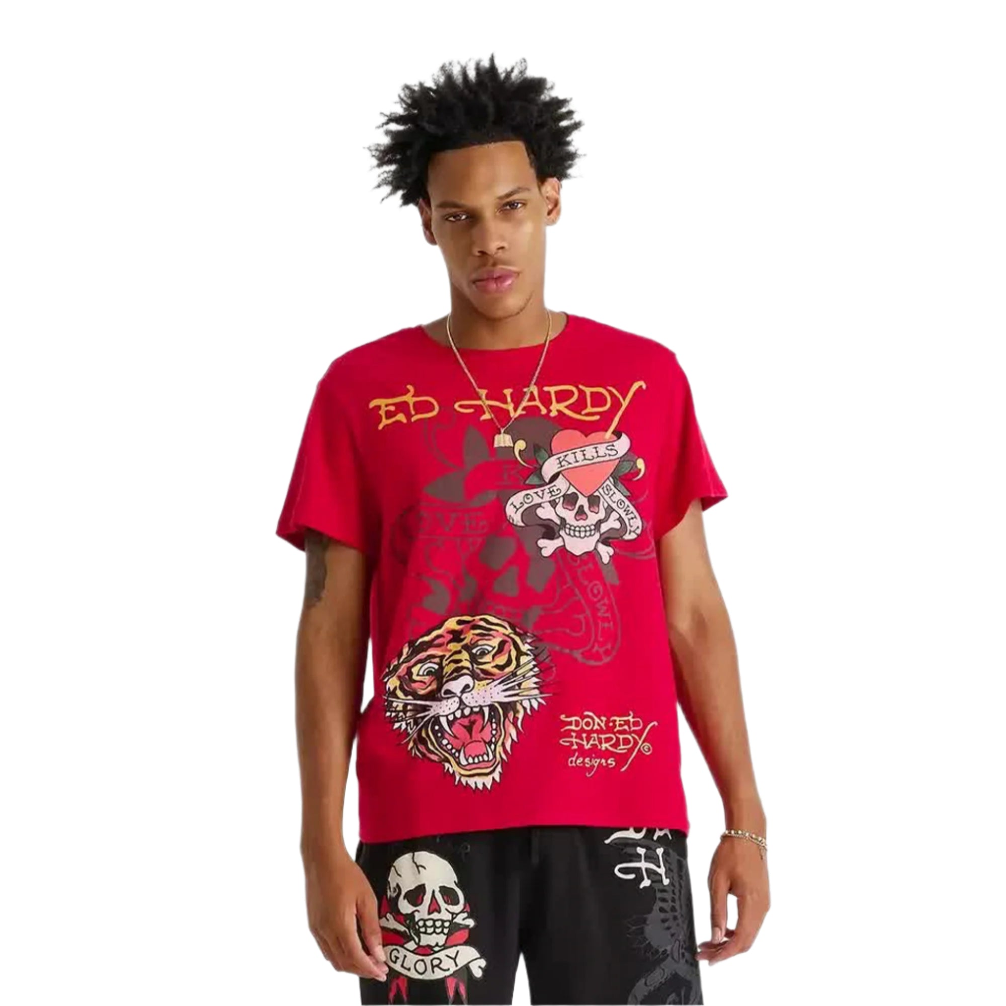 Ed Hardy Men Tiger Skull SS Tee (Red) – Nexus Clothing