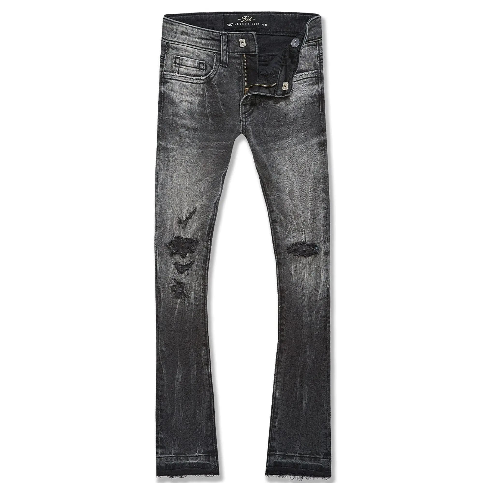 Jordan Craig Boys Stacked with Shreds on Knees Jeans (Black Shadow ...