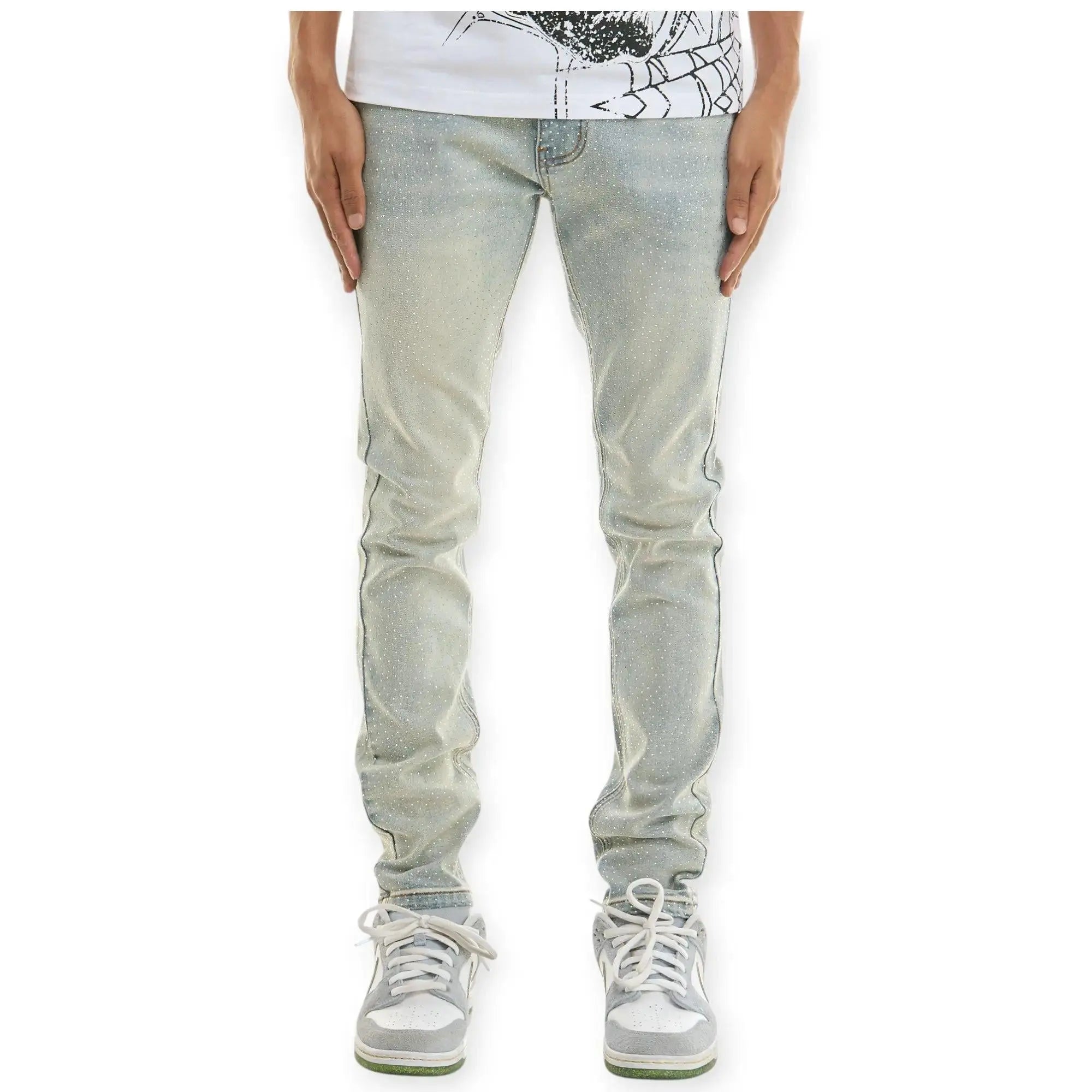 KDNK Men Basic Skinny Jeans Fit Rhinestone (Light Blue) – Nexus Clothing