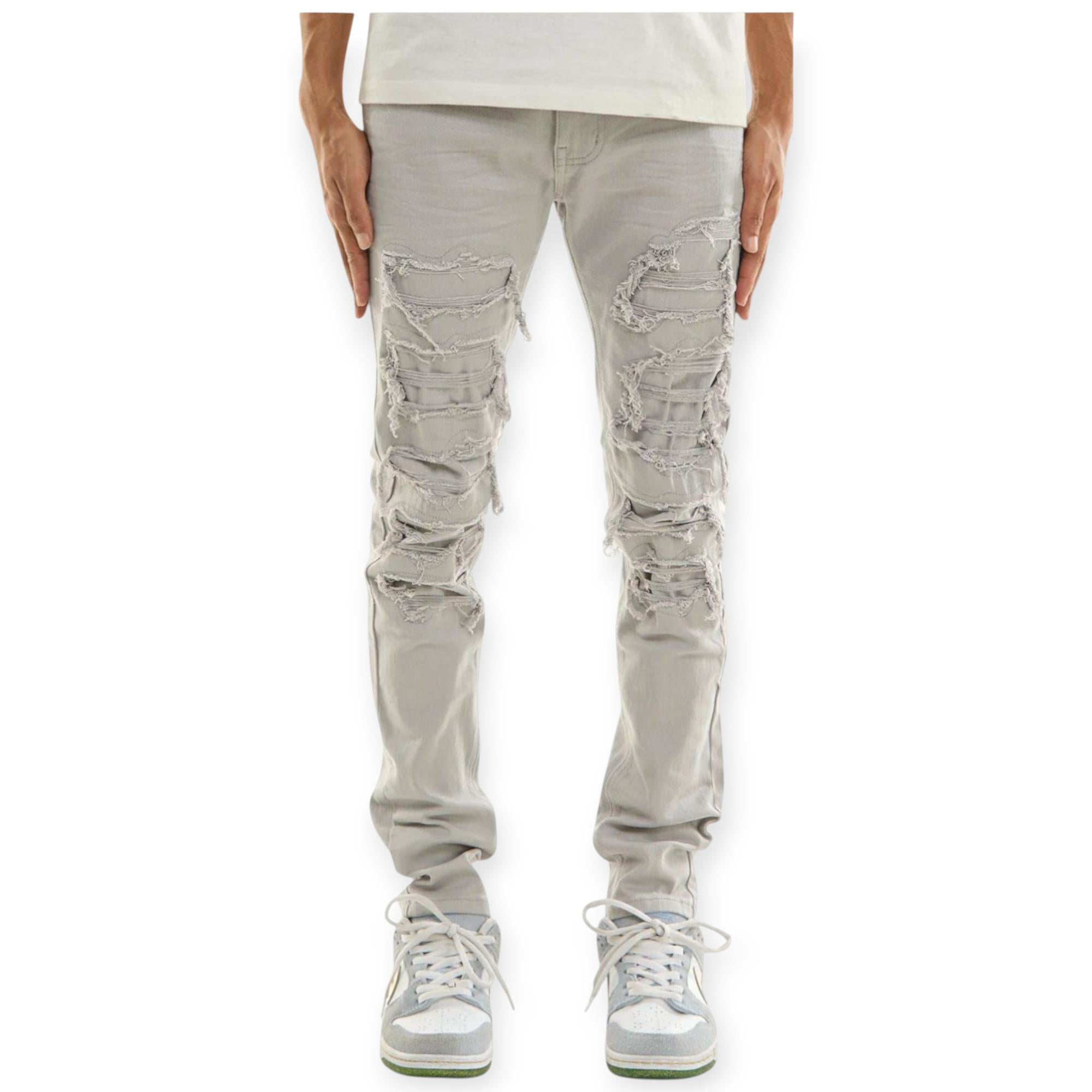 KDNK Men Distress Jeans Patched (Light Grey) – Nexus Clothing
