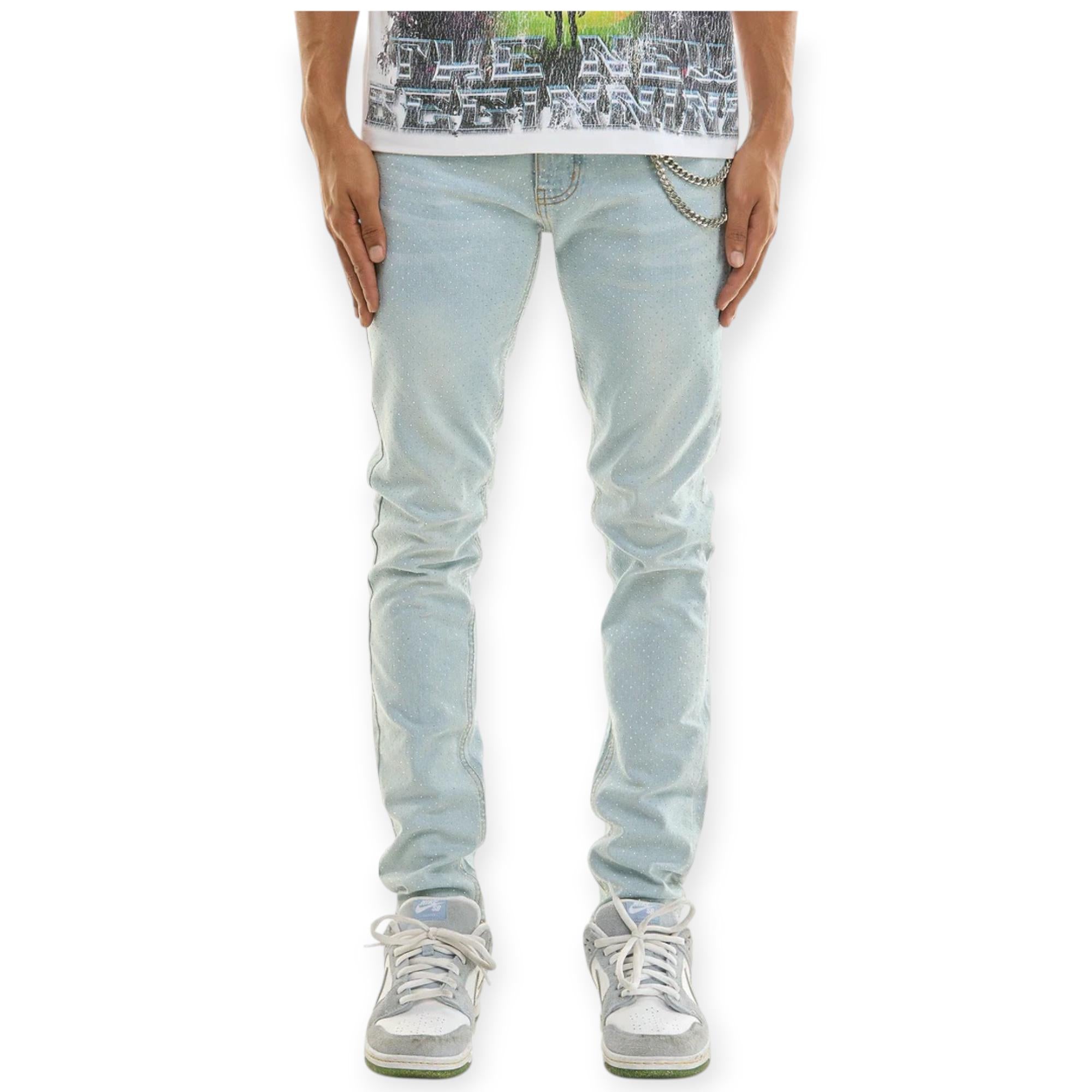 KDNK Men Jeans Rhinestone Skinny Denim (Light Blue) – Nexus Clothing