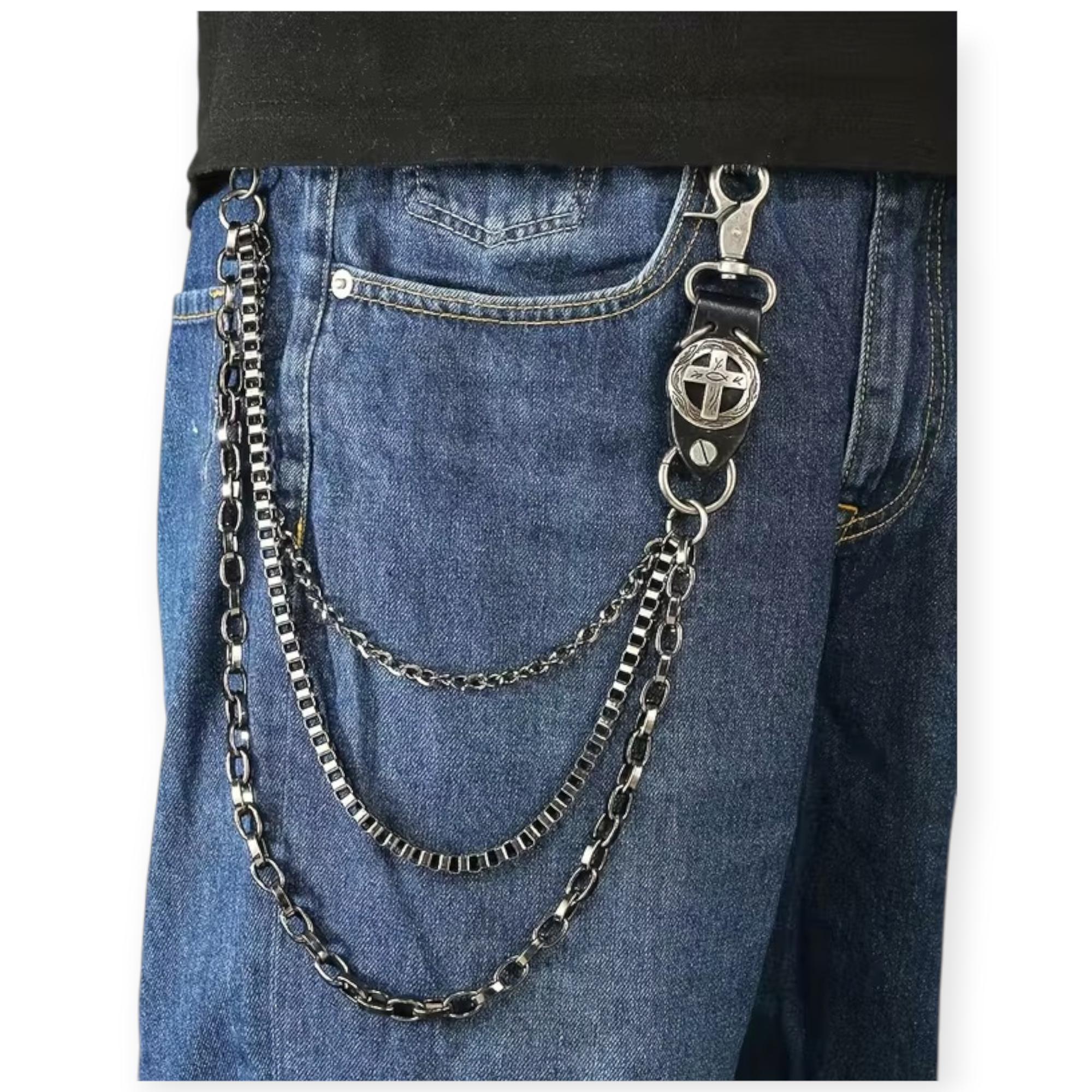 Nexus Clothing Waist Chain Men Rock Style Multi-Layer (Black Metal)