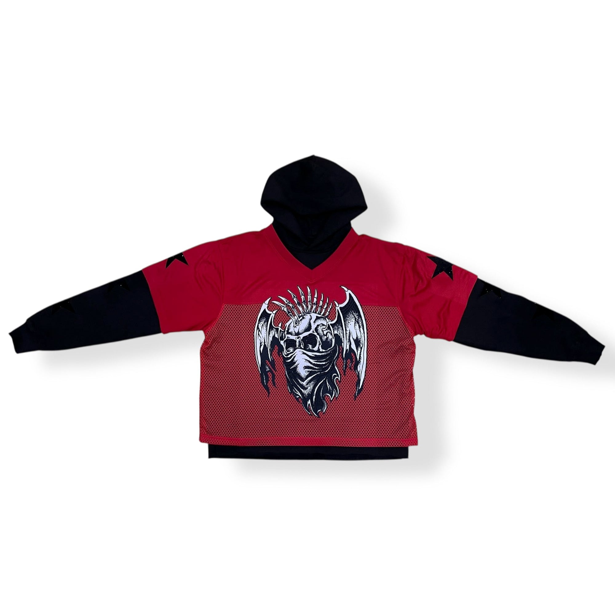 Roku Studio Men Bad Habits Cropped Twofer Fleece Hoodie (Red Black ...